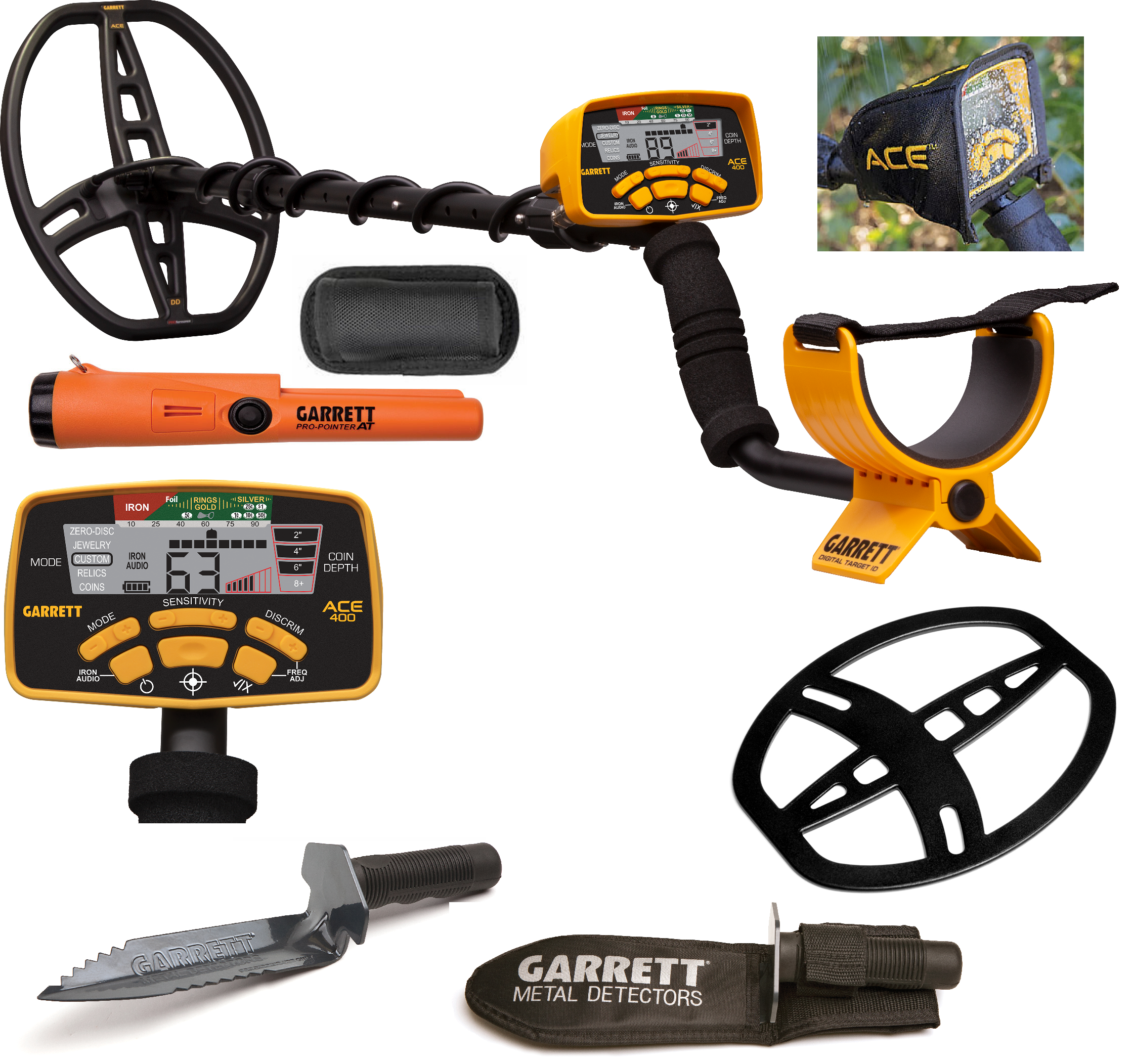 GARRETT ACE 400, PRO POINTER AT, EDGE DIGGER METAL DETECTOR COMBO ...
